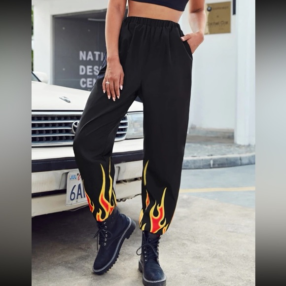 SHEIN | Pants & Jumpsuits | Fire Print Wind Pants | Poshmark